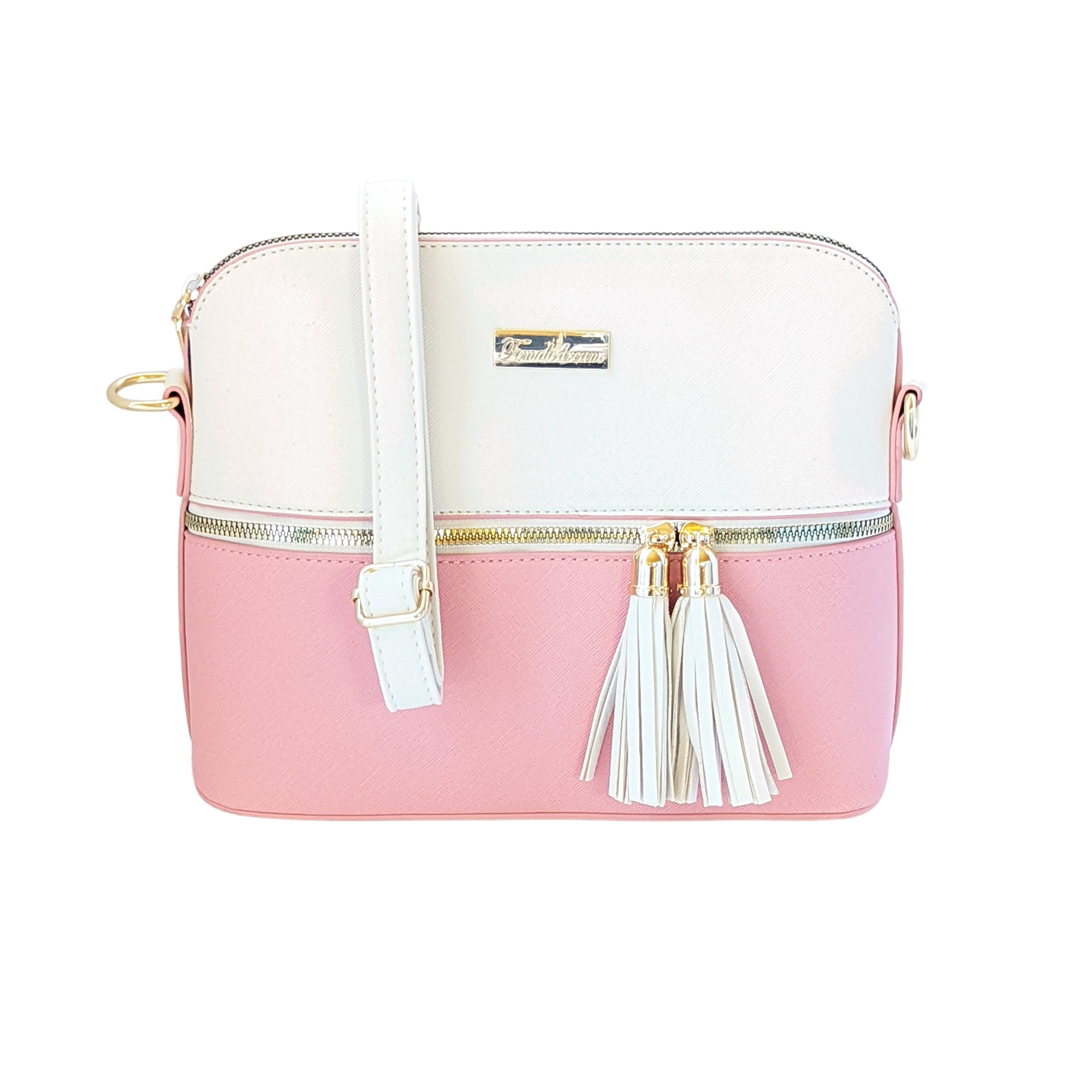 Poseta de dama, Femaledream, din piele ecologica, Alb/Roz, 26x18x10 cm ...