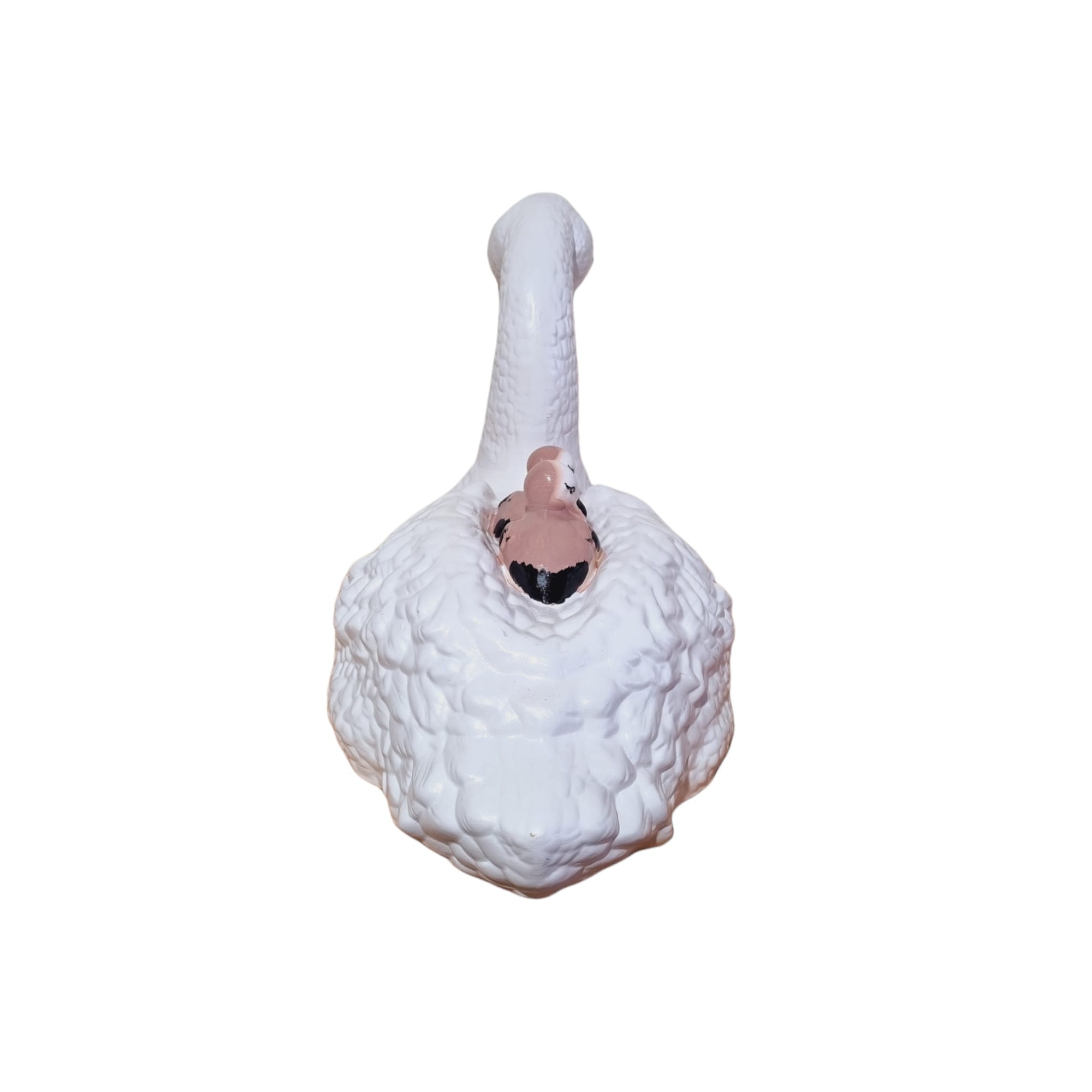 Figurina de gradina, lebada cu pui, alba, din ceramica, lucru manual ...