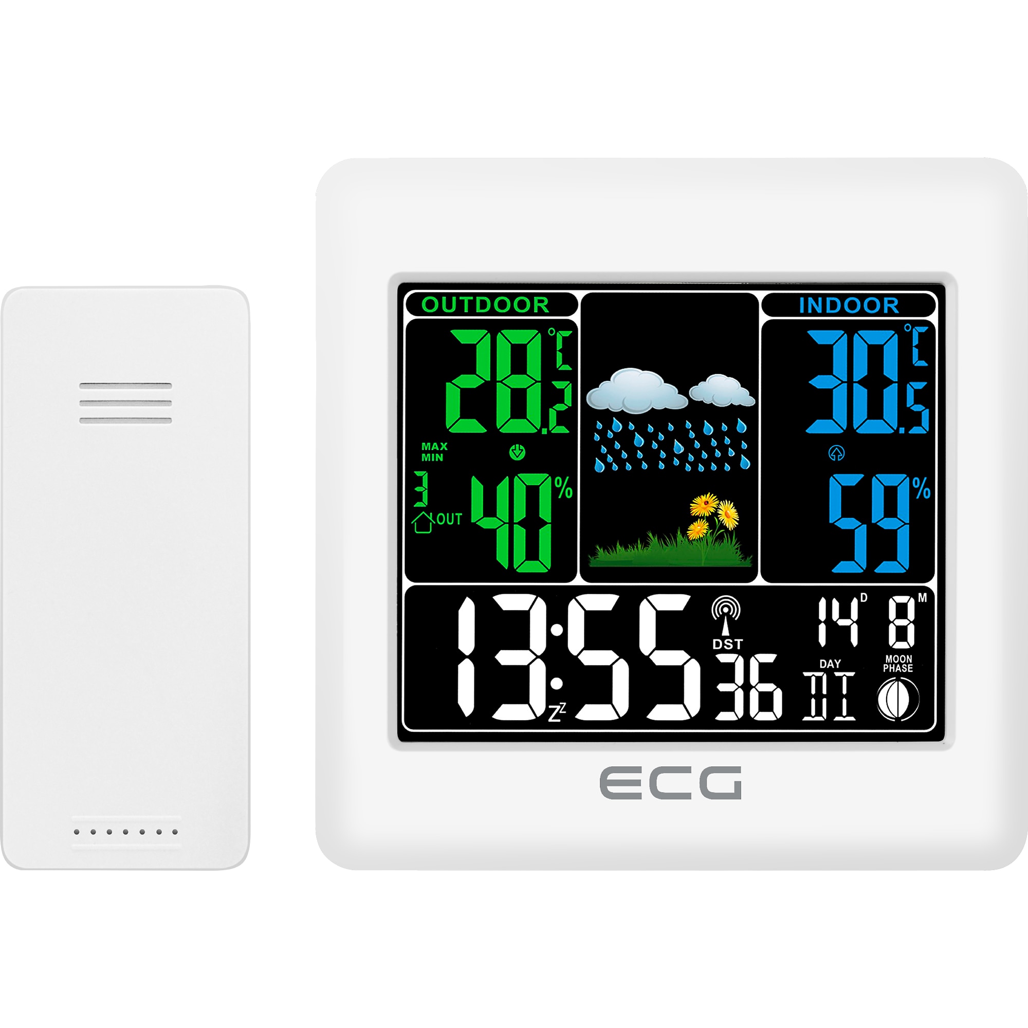 Statie meteo interior-exterior ECG MS 300 White, senzor extern fara fir ...