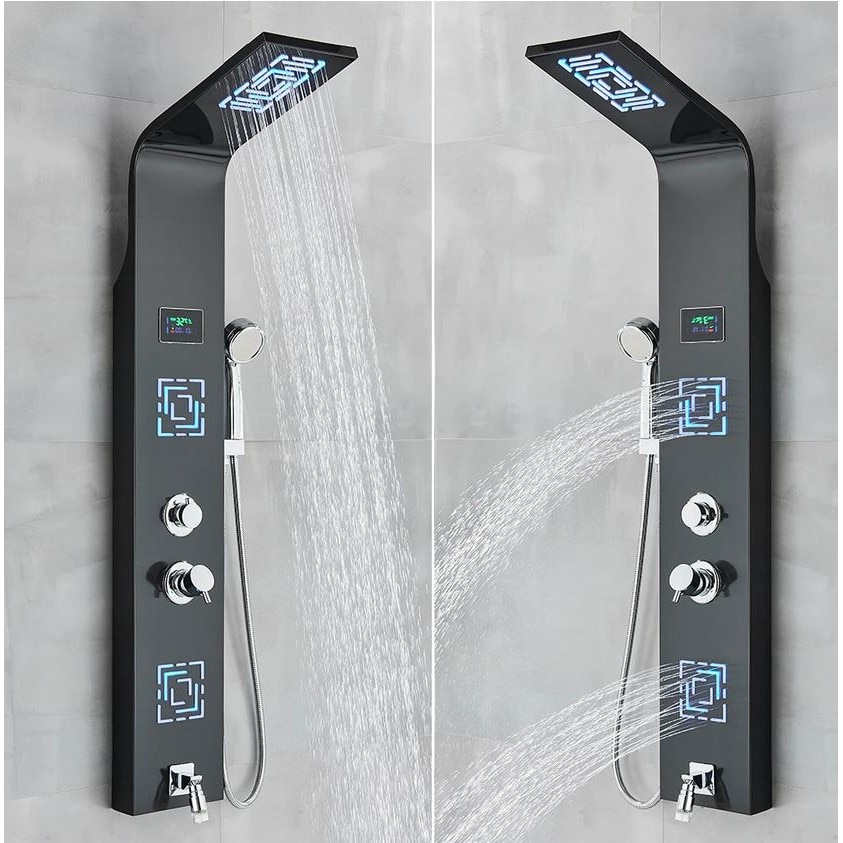 Panel de Dus Multifunctional cu LED, afisaj digital, Negru, jeturi SPA ...