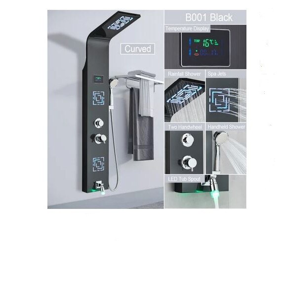 Panel de Dus Multifunctional cu LED, afisaj digital, Negru, jeturi SPA ...