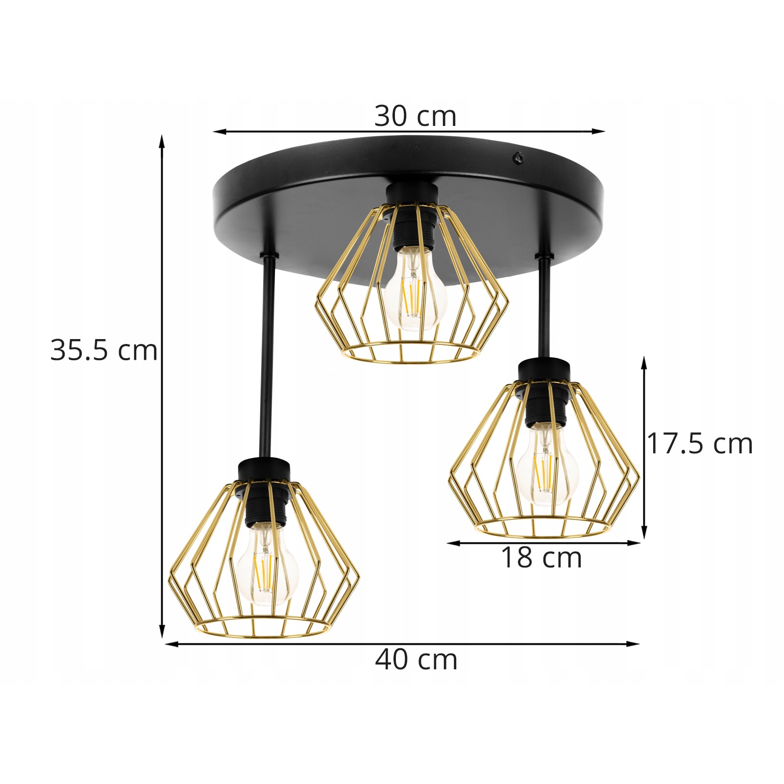 Plafoniera cu 3 brate Light Home, Metal, 35.5 cm, Negru/Auriu - eMAG.ro