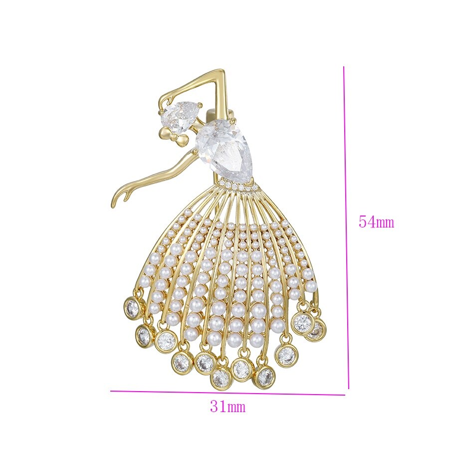 Brosa placata cu aur de 14 K, perle sintetice si zirconiu, model ...
