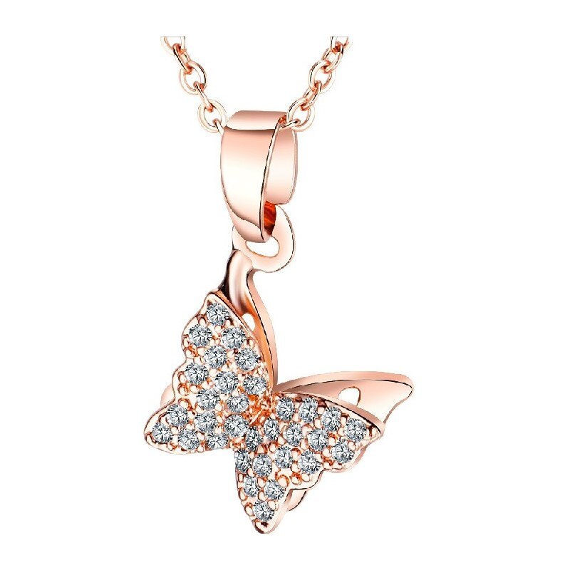 Colier cu pandantiv placat cu aur 14k Fluture cu cristale albe - eMAG.ro