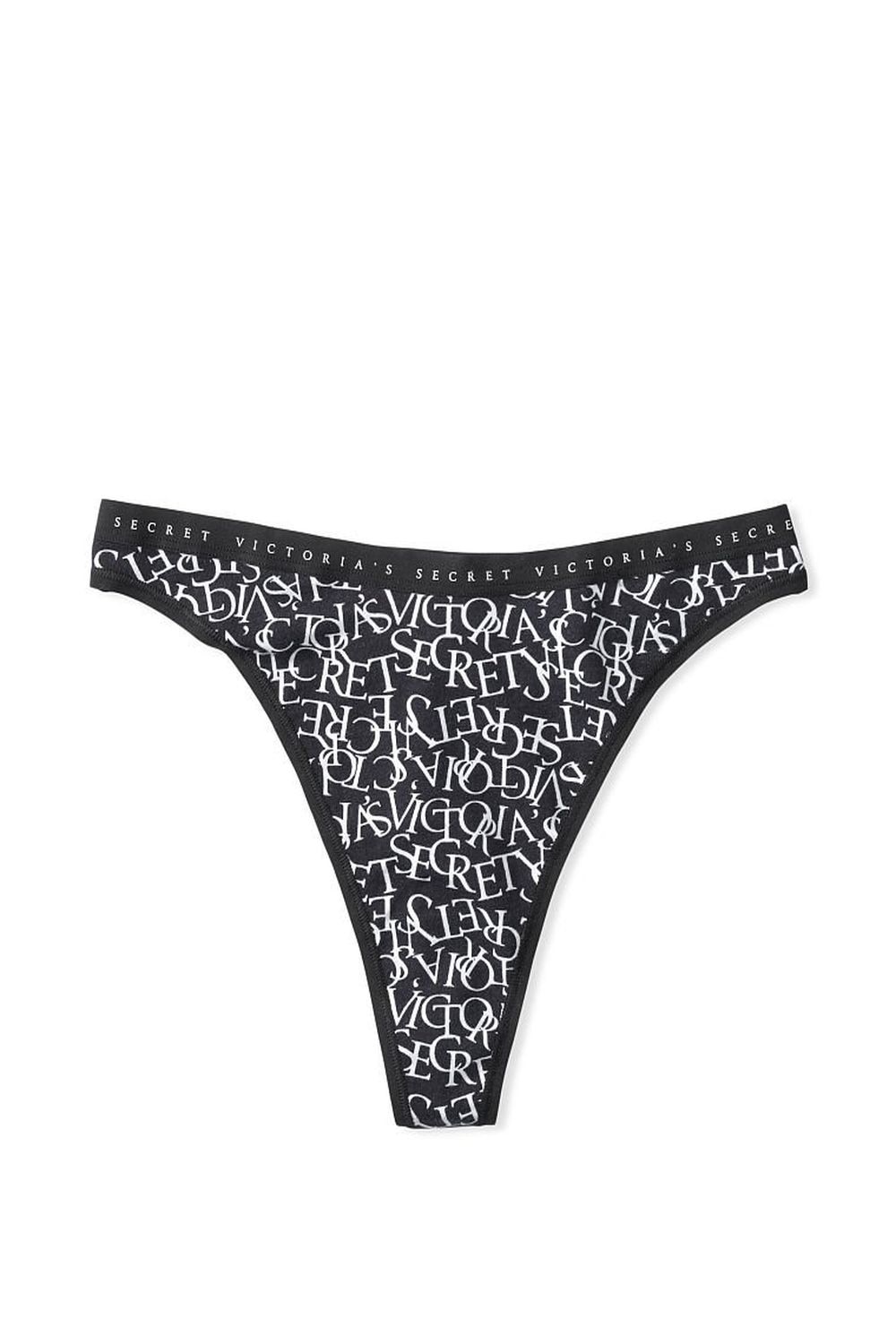 Chiloti Victoria's Secret, Cotton High Leg Thong, Negru cu model, S ...