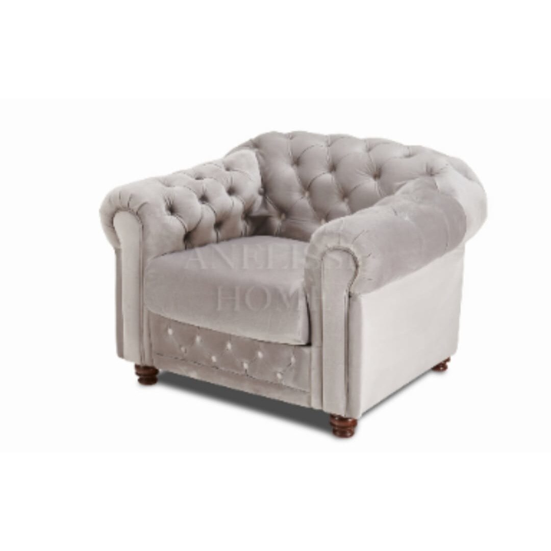 Fotoliu Class tip Chesterfield, din catifea, culoarea grej, 110x95x80 ...