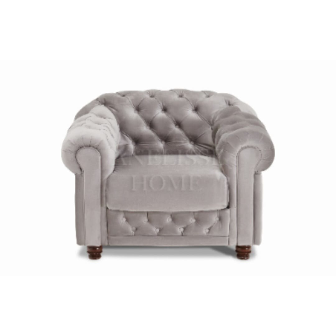 Fotoliu Class tip Chesterfield, din catifea, culoarea grej, 110x95x80 ...