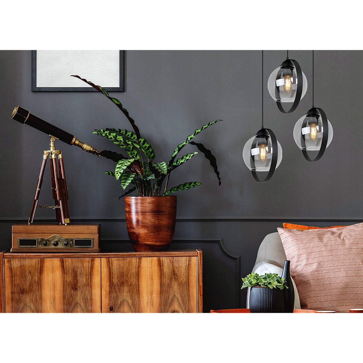 Lustra RING HAGA, Light Home, Reglabila, Cu 3 abajururi din sticla, E27 ...