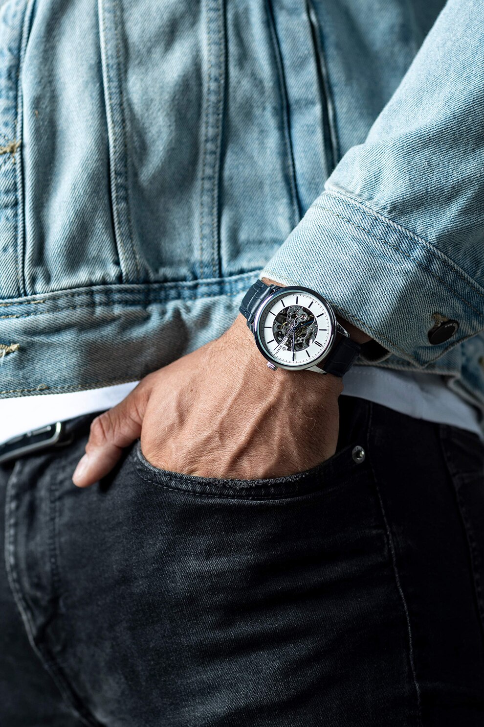 Paul McNeal, Автоматичен часовник с кожена каишка, Тъмносин - eMAG.bg