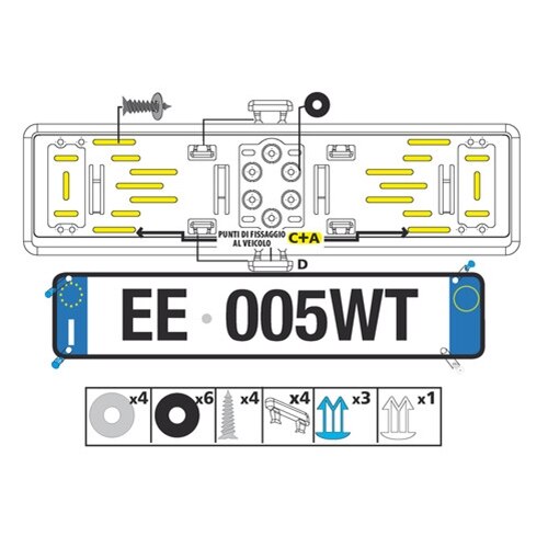 Suport numar auto, Lampa, Compatibil cu numere auto Italia, Argintiu ...