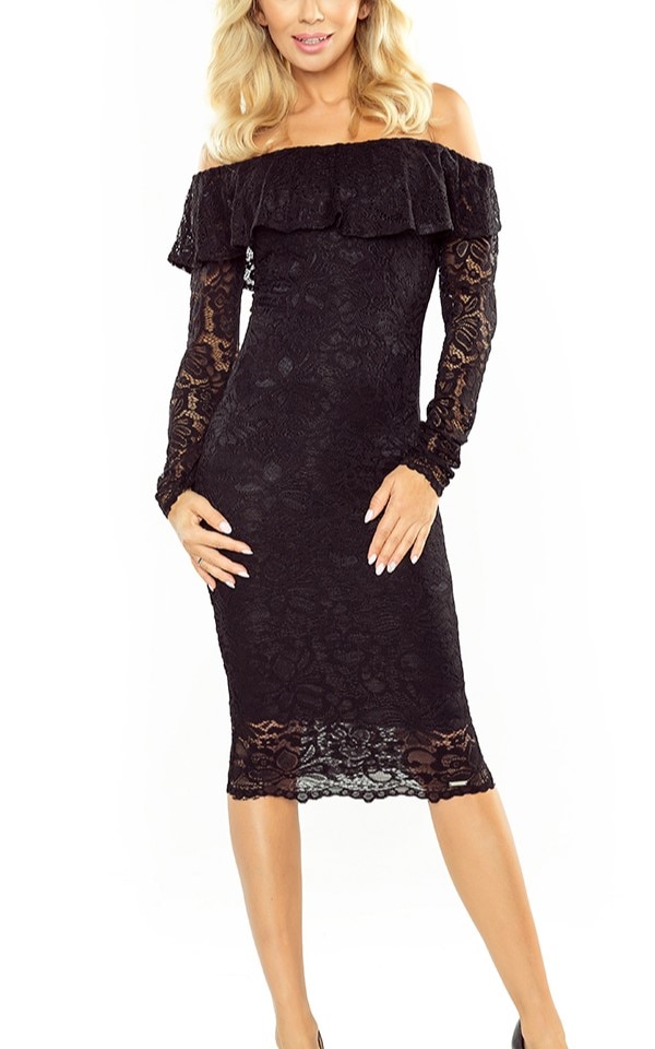 Rochie spaniola din dantela cu maneci lungi negru, S - eMAG.ro