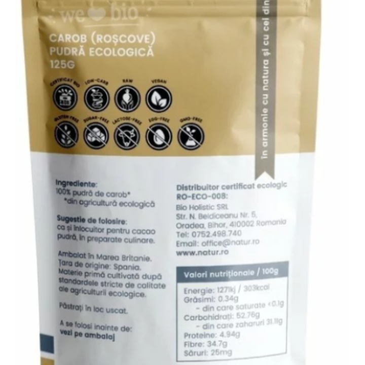 Pudra de carob (roscove), Bio, 125g, Obio - eMAG.ro