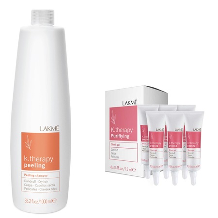 Комплект против пърхот, Lakme, K.Therapy Пилинг шампоан 1000 ml, Shock Gel 6x15 ml - eMAG.bg