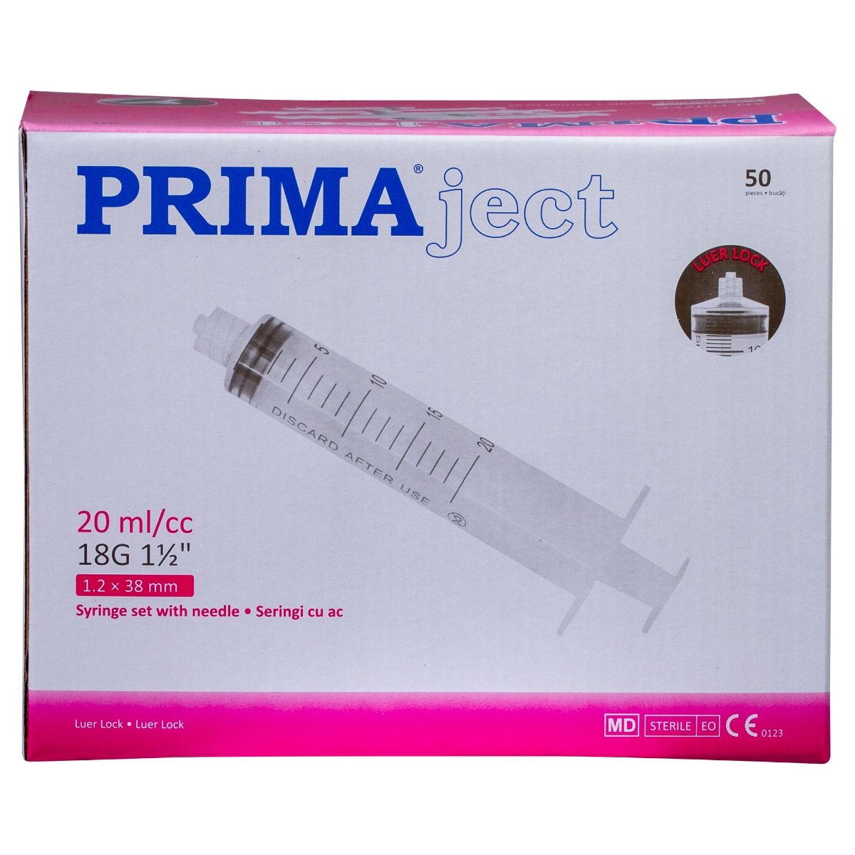 Set 50 bucati Seringi Luer Lock 20ml, PRIMA, cu ac 18G - eMAG.ro