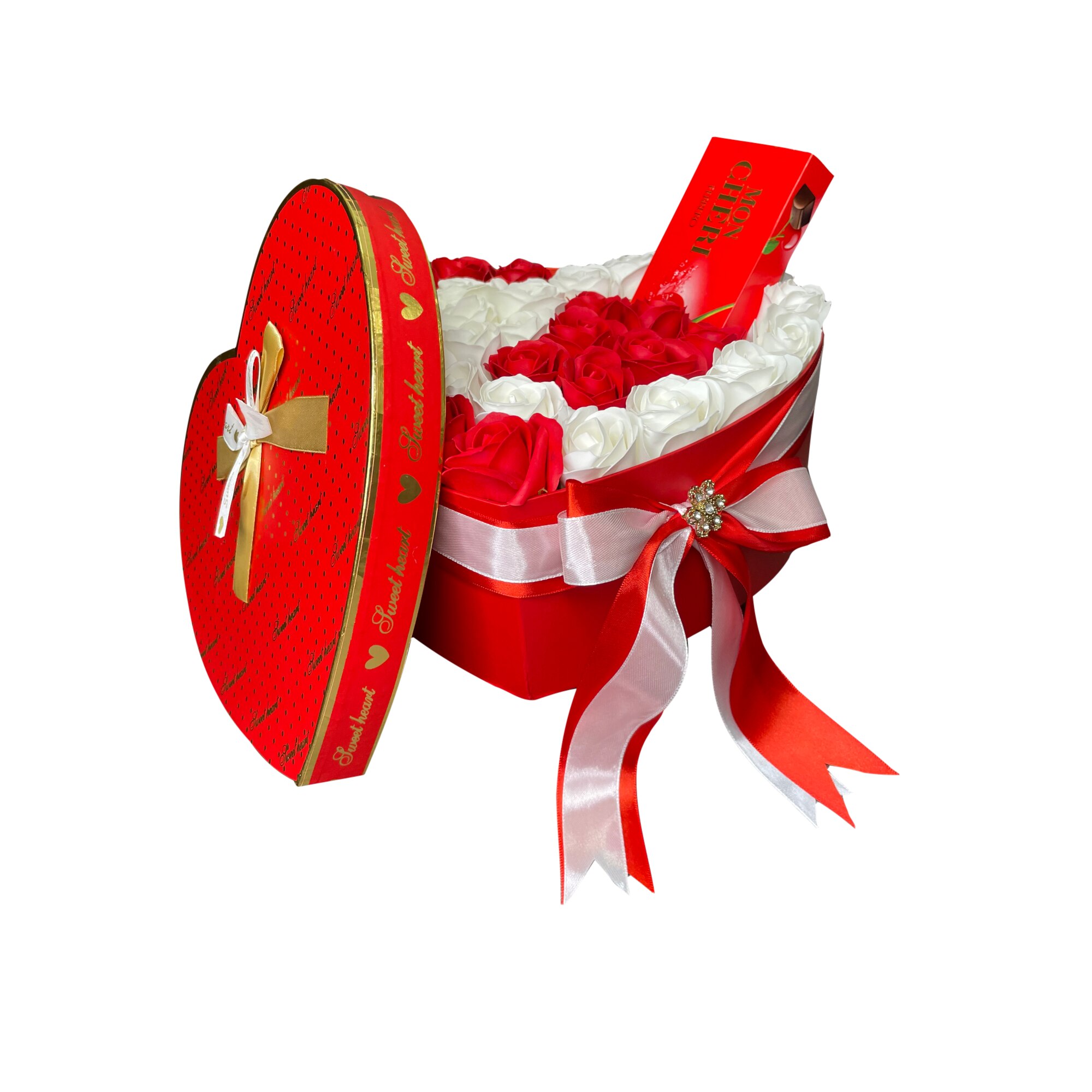Aranjament floral inima cadou Valentine' s Day cu 35 trandafiri de ...
