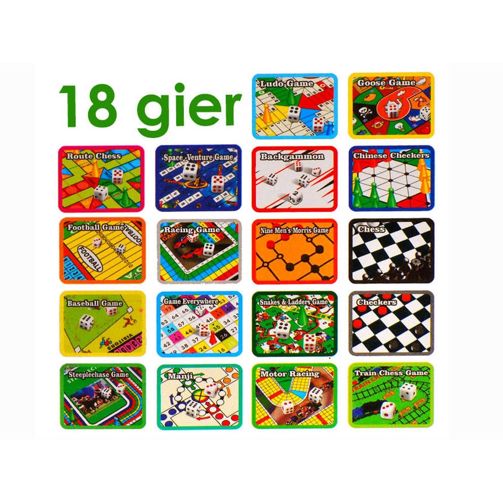 Set Jocuri de Societate, 18 in 1, Include Sah, Dame, Backgammon ...
