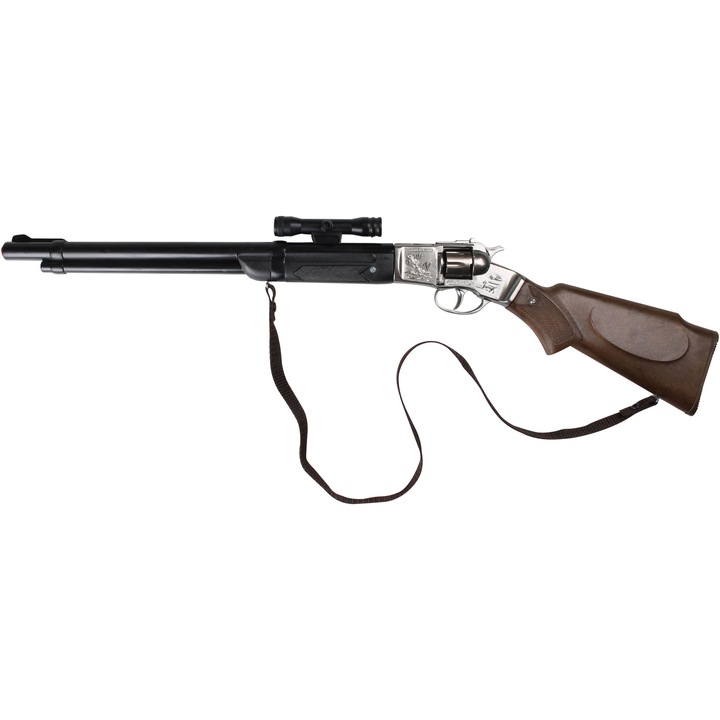 Pusca Gonher - Pusca Cowboy cu doua tevi si luneta, 8 capse, 70 cm ...