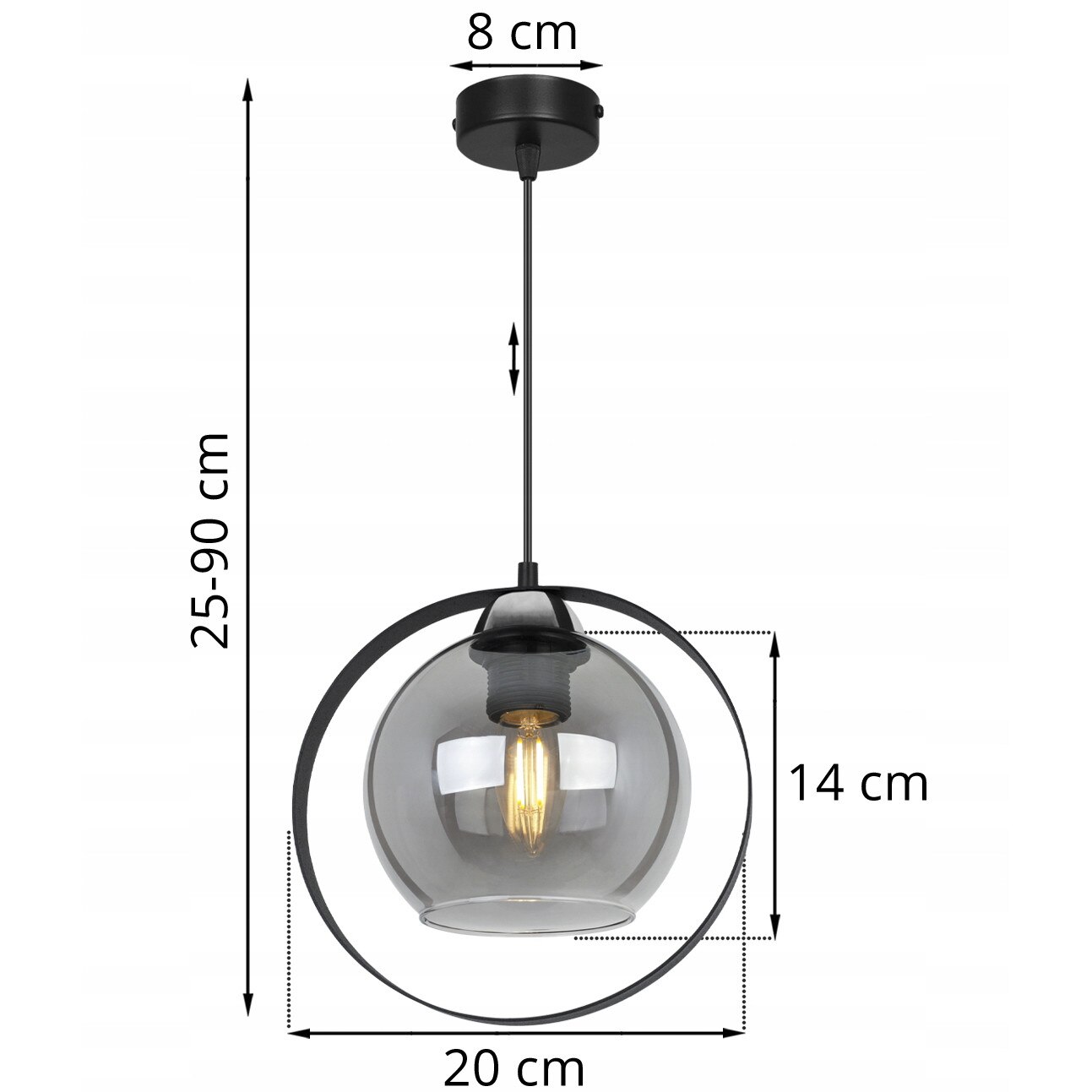 Pendul modern, Light Home, Metal/Sticla, 90 cm, E27, Negru/Grafit - eMAG.ro