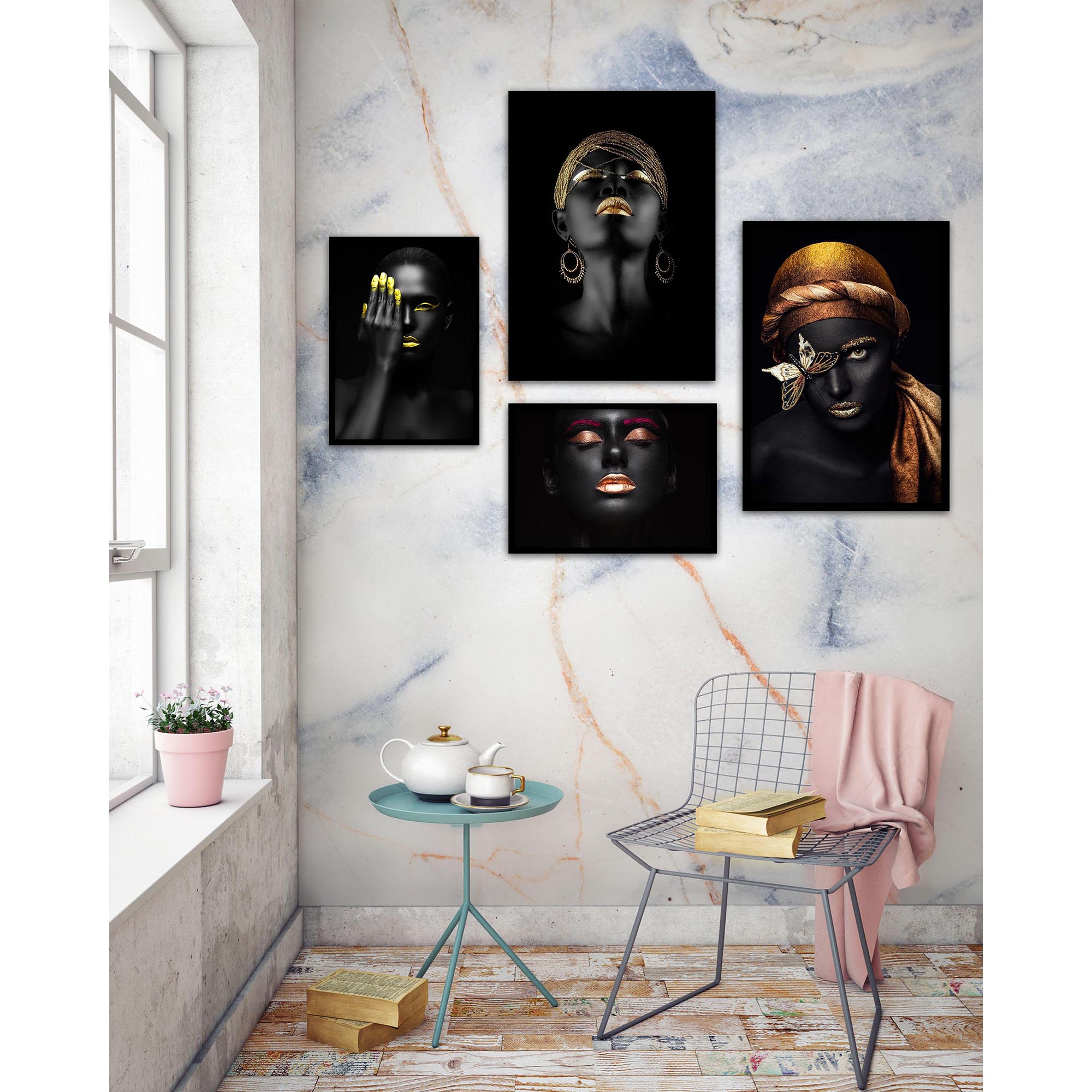 Set tablouri decorative Vavien Artwork, Model 18, rama MDF, 2 bucati ...