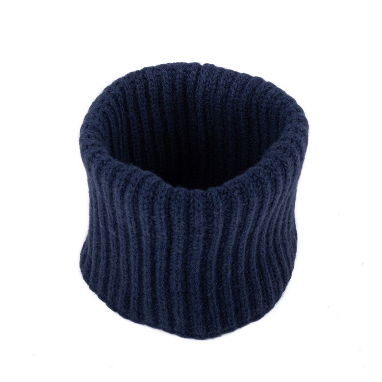 Fular circular pentru femei din mix de casmir si lana merinos, albastru ...