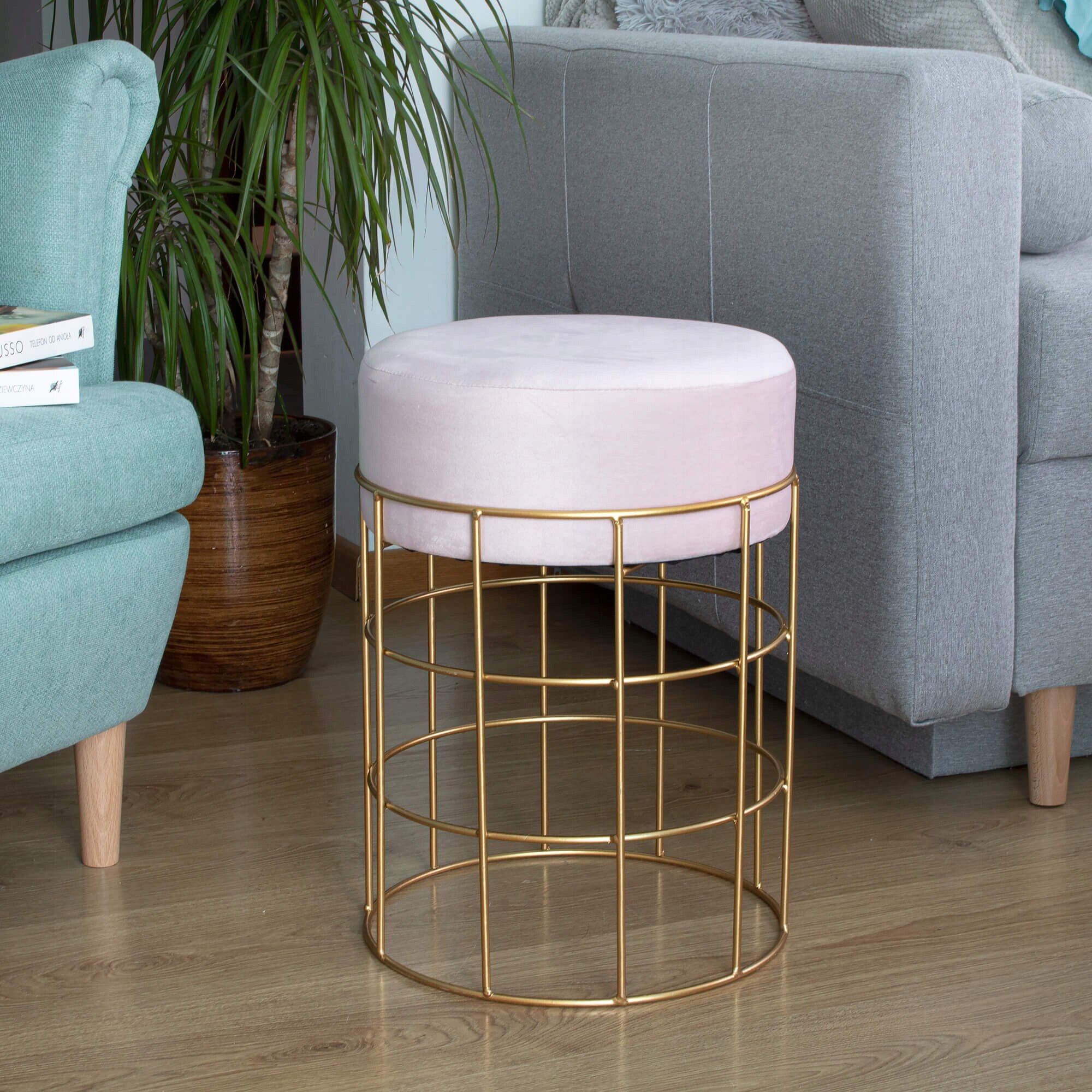 Taburet Sersimo Atelier cu cadru metalic si sezut din catifea, 45cm ...