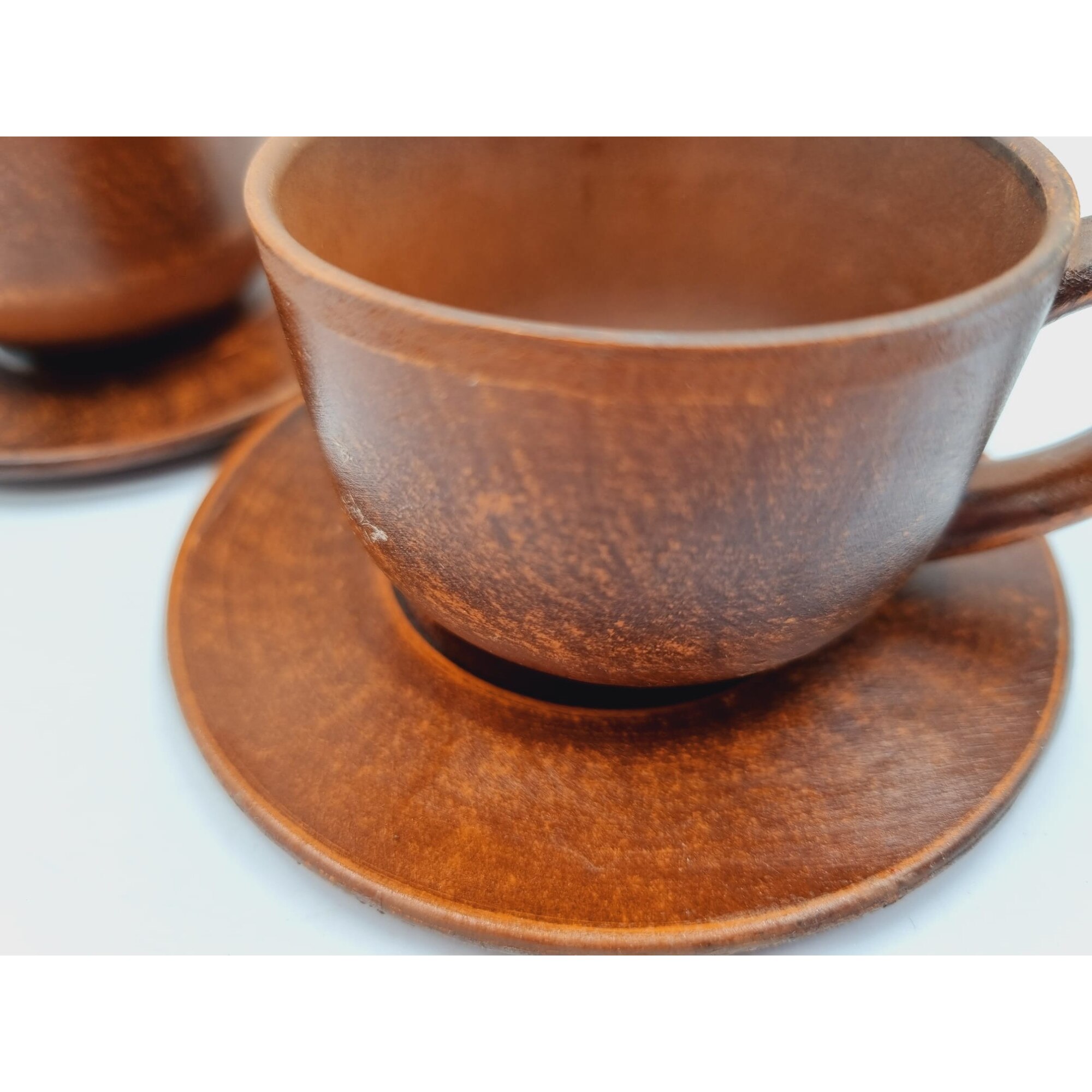 Set 2 cesti cu farfurioare pentru cafea, lut rosu, realizat manual ...