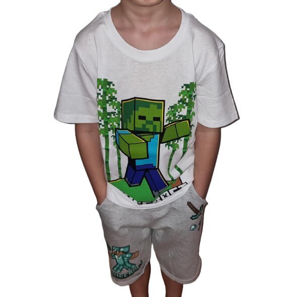 Tricou copii Minecraft, Zombie Forest, maneca scurta, 9 ani/134 cm, alb ...