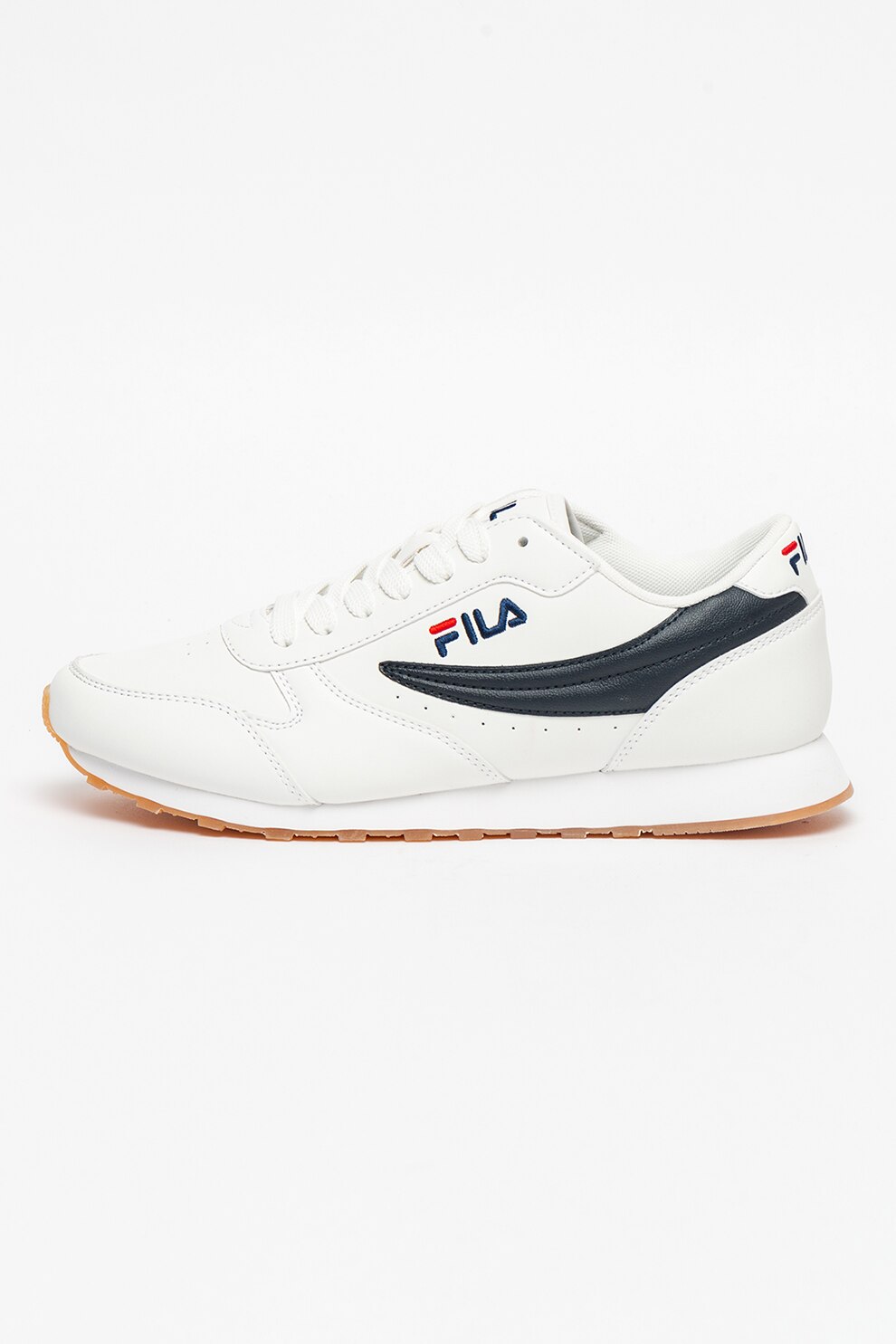 Fila, Pantofi sport de piele ecologica cu logo brodat Orbit Low, Alb ...