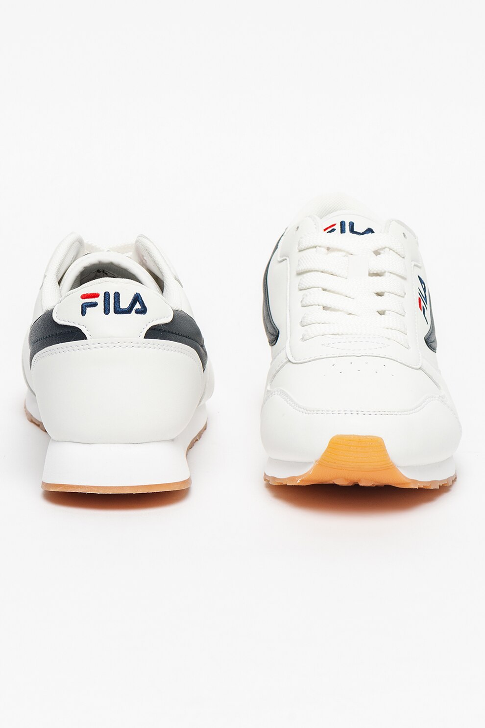 Fila, Pantofi sport de piele ecologica cu logo brodat Orbit Low, Alb ...