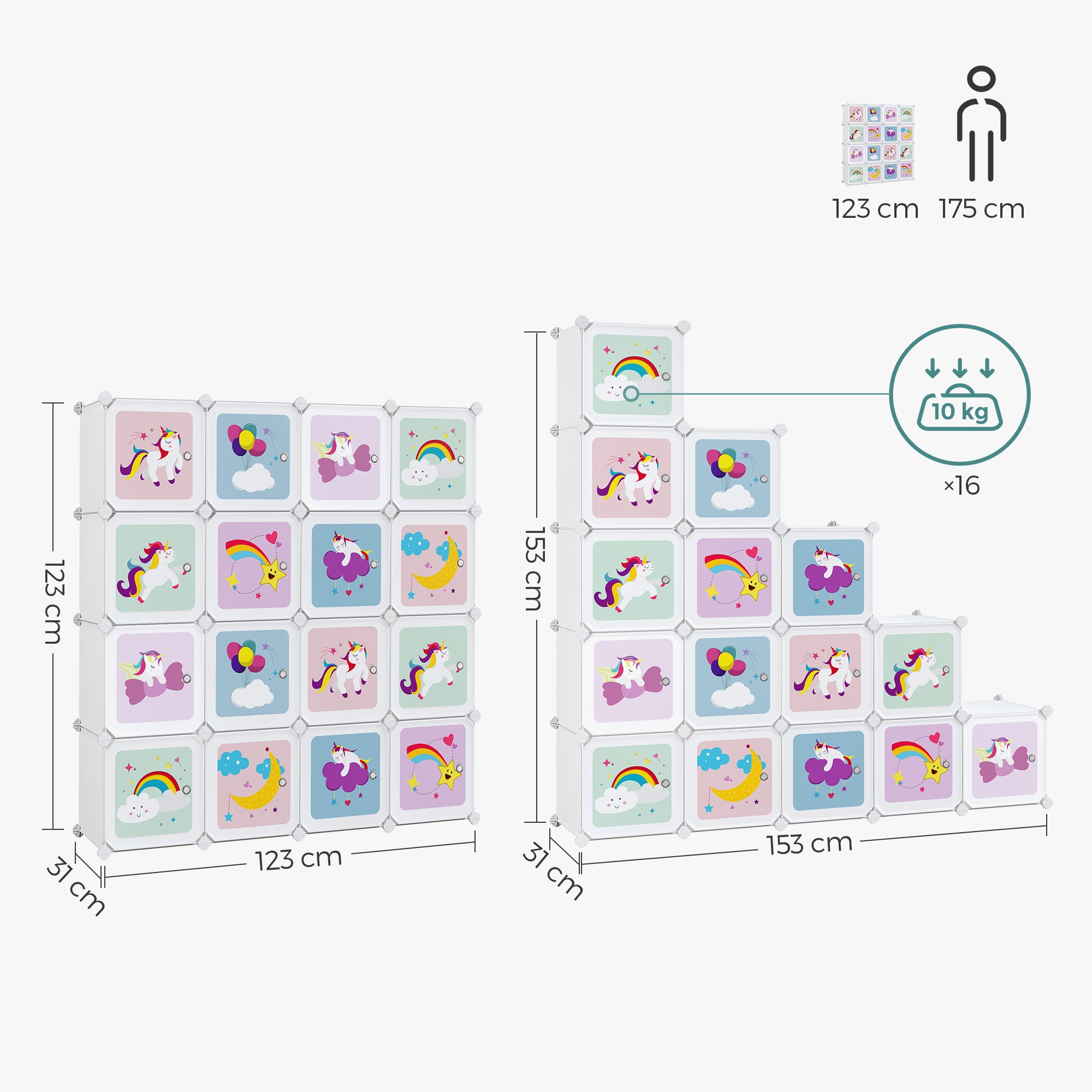 Dulap tip cub, SONGMICS, 16 cuburi, 123 x 31 x 123 cm, Alb LPC906W01 ...