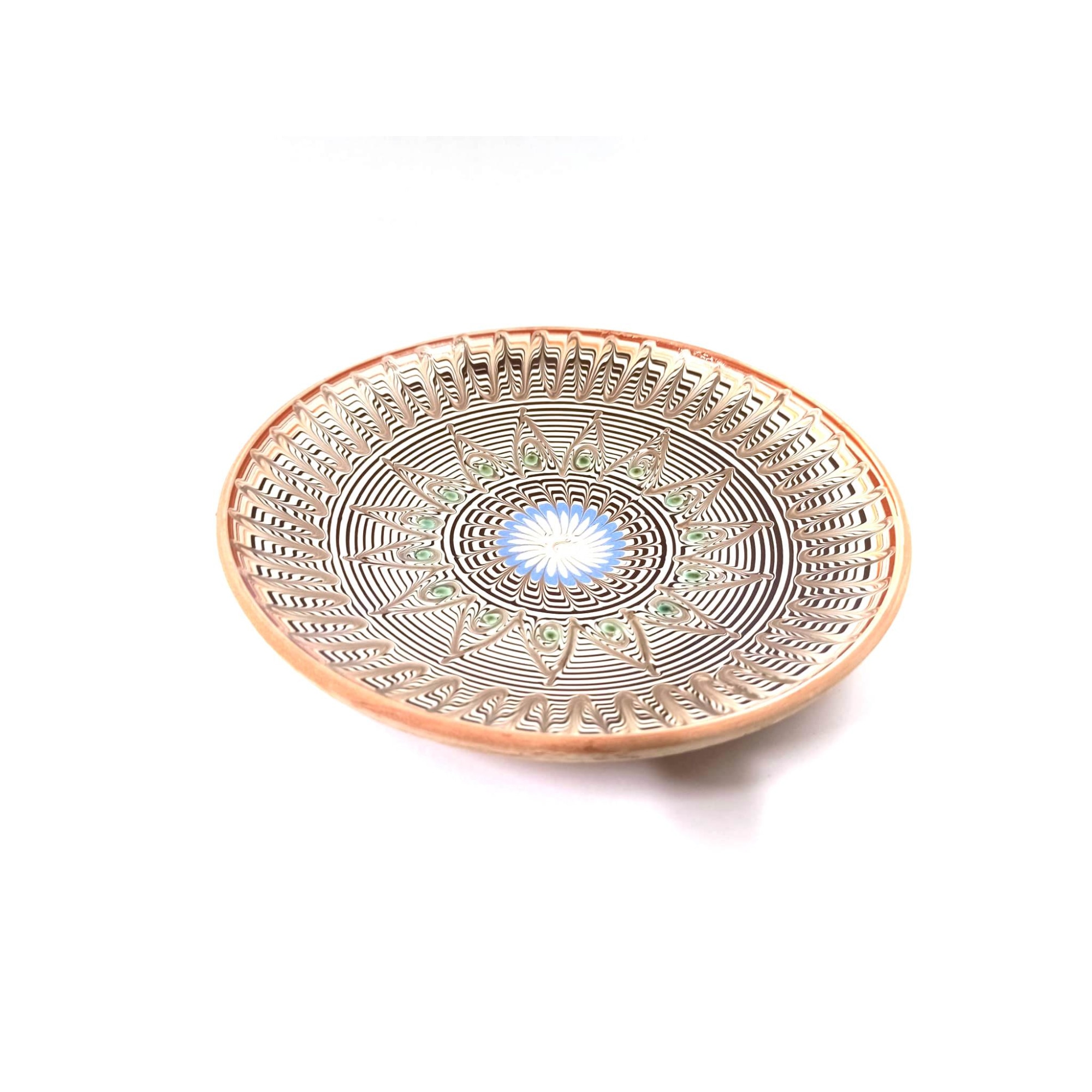 Platou din ceramica, decor traditional Horezu, model floare, diametru ...