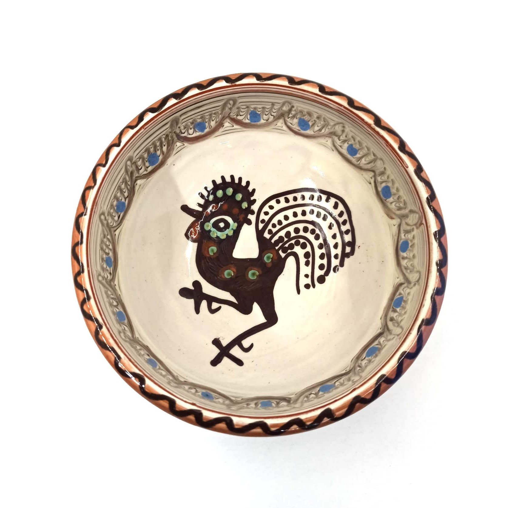 Castron din ceramica, decor traditional Horezu, model cocos, smaltuit ...