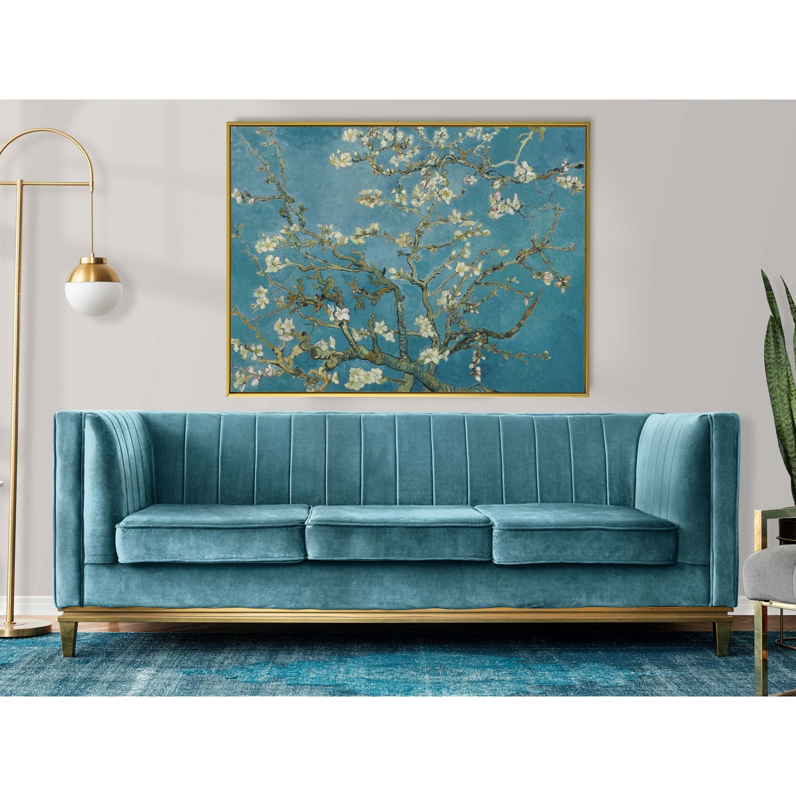 Tablou decorativ color, Intaglio, Clasic, flori albe, turcoaz, Almond ...