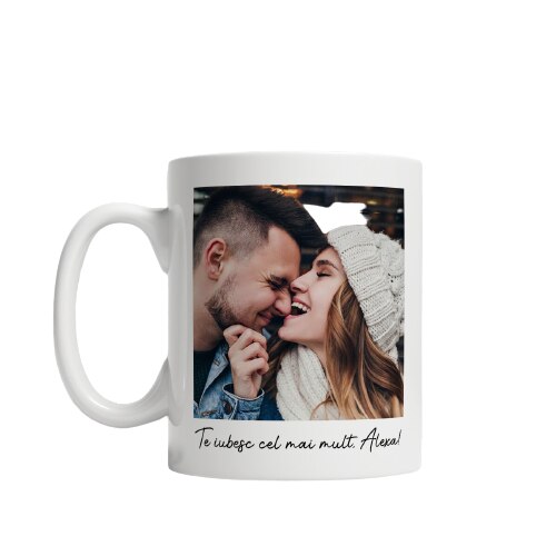 Cana personalizata cu o poza, mesaj si cod QR, ceramica alba, 325ml ...