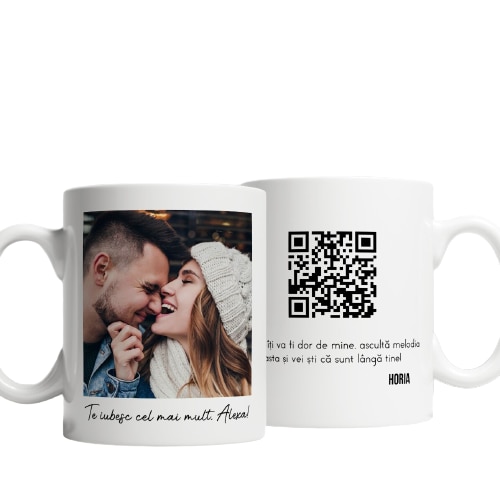 Cana personalizata cu o poza, mesaj si cod QR, ceramica alba, 325ml ...