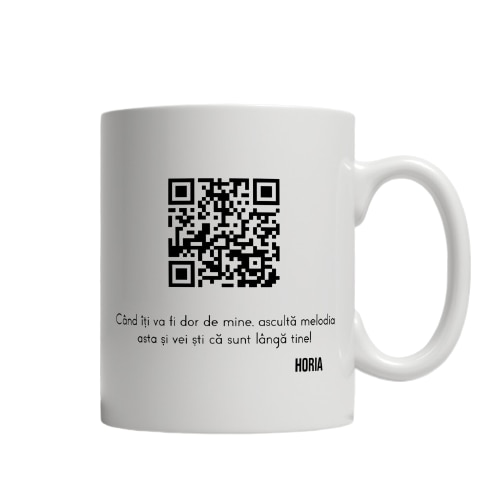 Cana personalizata cu o poza, mesaj si cod QR, ceramica alba, 325ml ...