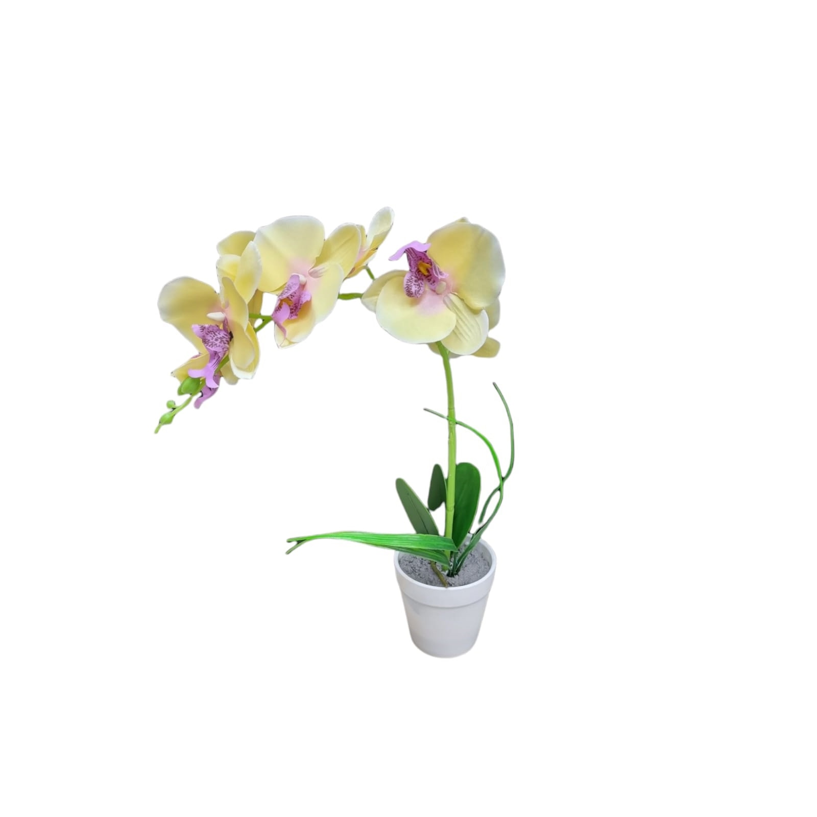 Orhidee artificiala galben cu mov, ghiveci plastic,40 cm - eMAG.ro