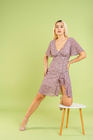 RESENSE, Rochie din sifon Sabrina, Violet, 34 - eMAG.ro