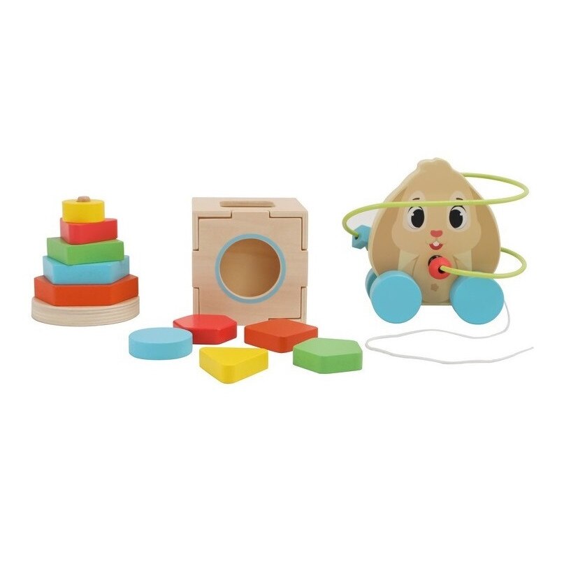 Set 3 jucarii educative, FamousKids®, lemn, contine piramida, sortator ...