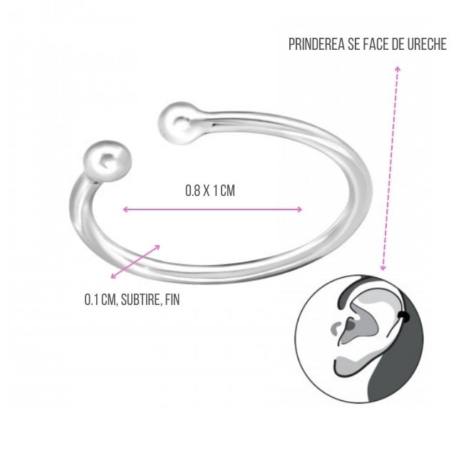 Cercei ear cuff Plain din argint 925, model pentru ureche, argintiu ...