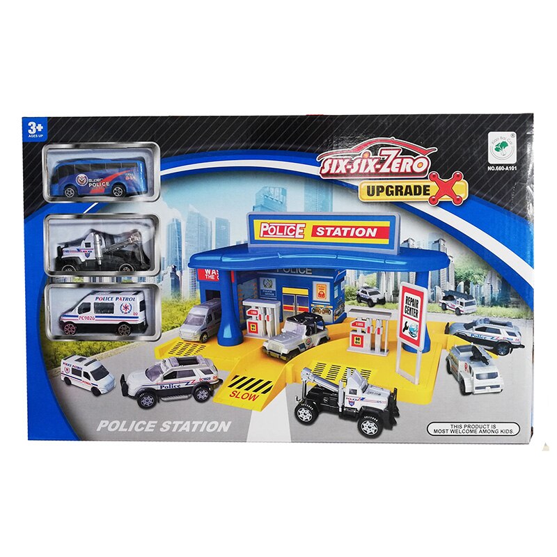 Set Statie de politie cu masinute, traseu, autocolante incluse, Police ...