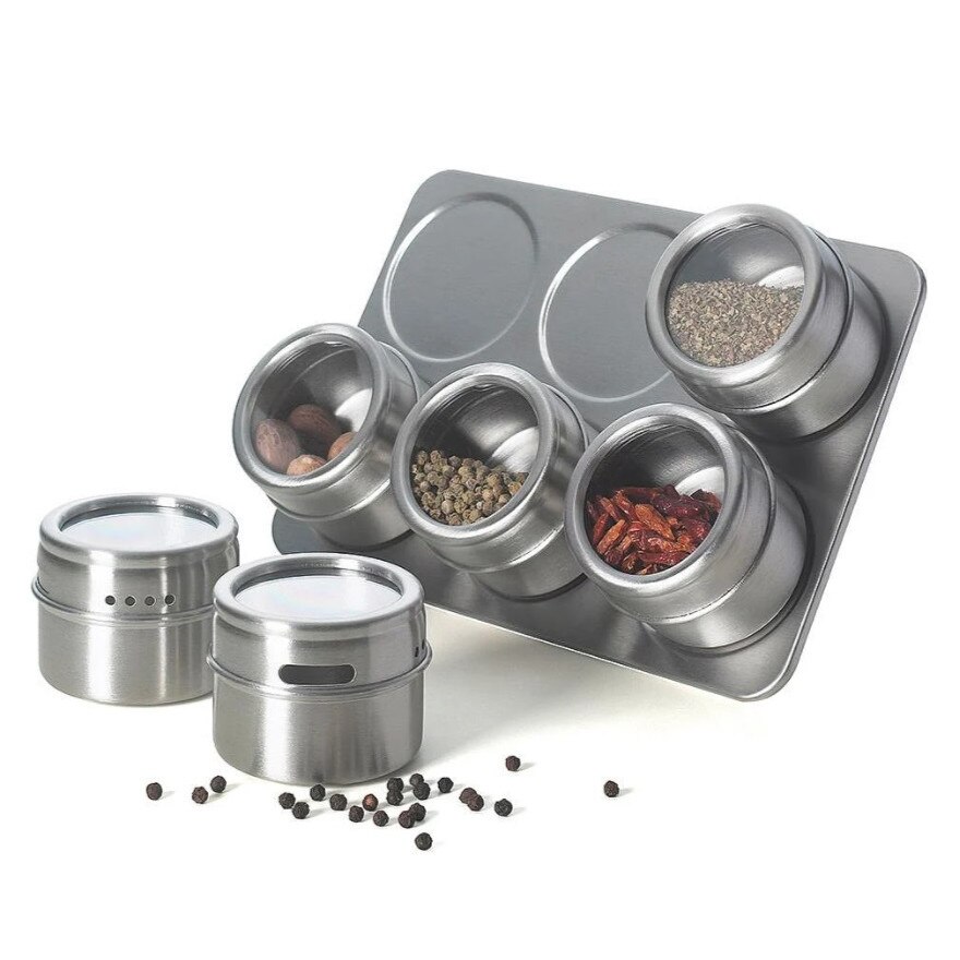 Set 6 recipiente cu capac pentru condimente si suport magnetic, M Deco ...