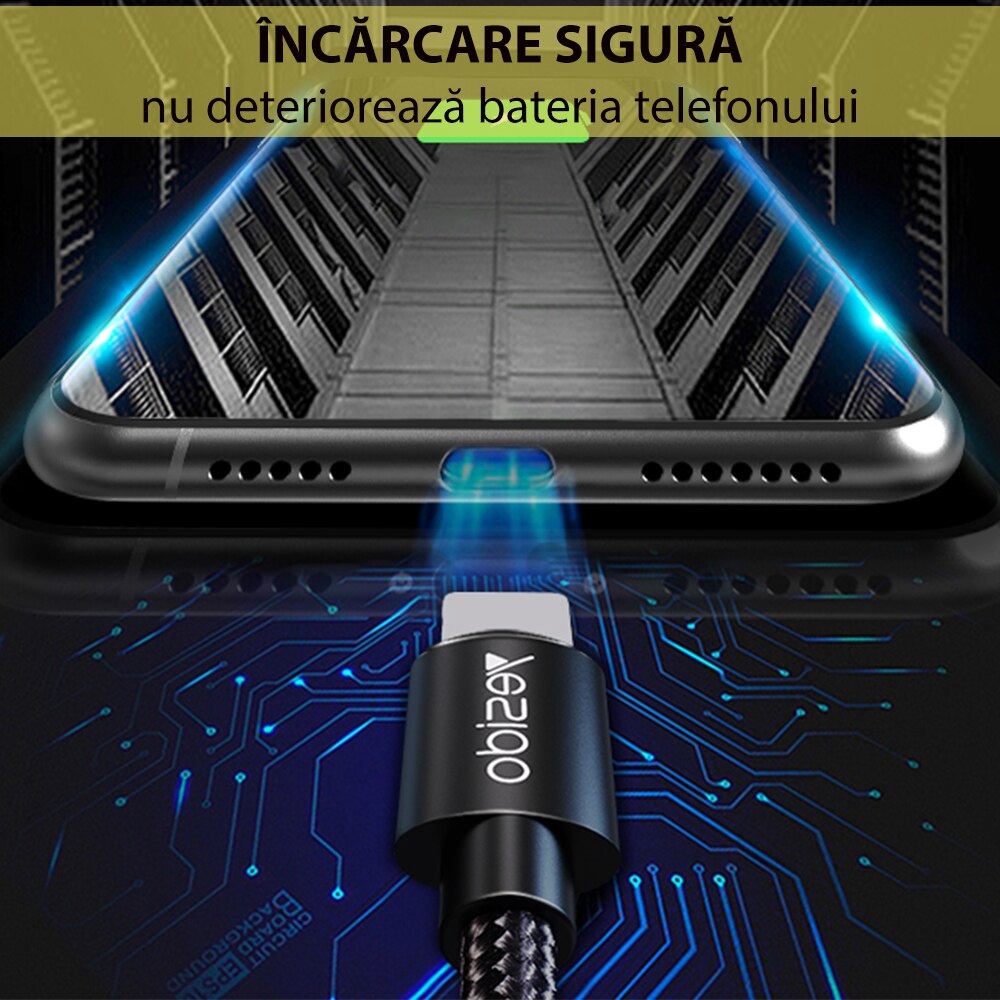 Кабел за данни USB към Lightning 2.4A, 1.2m, C966, черен - eMAG.bg