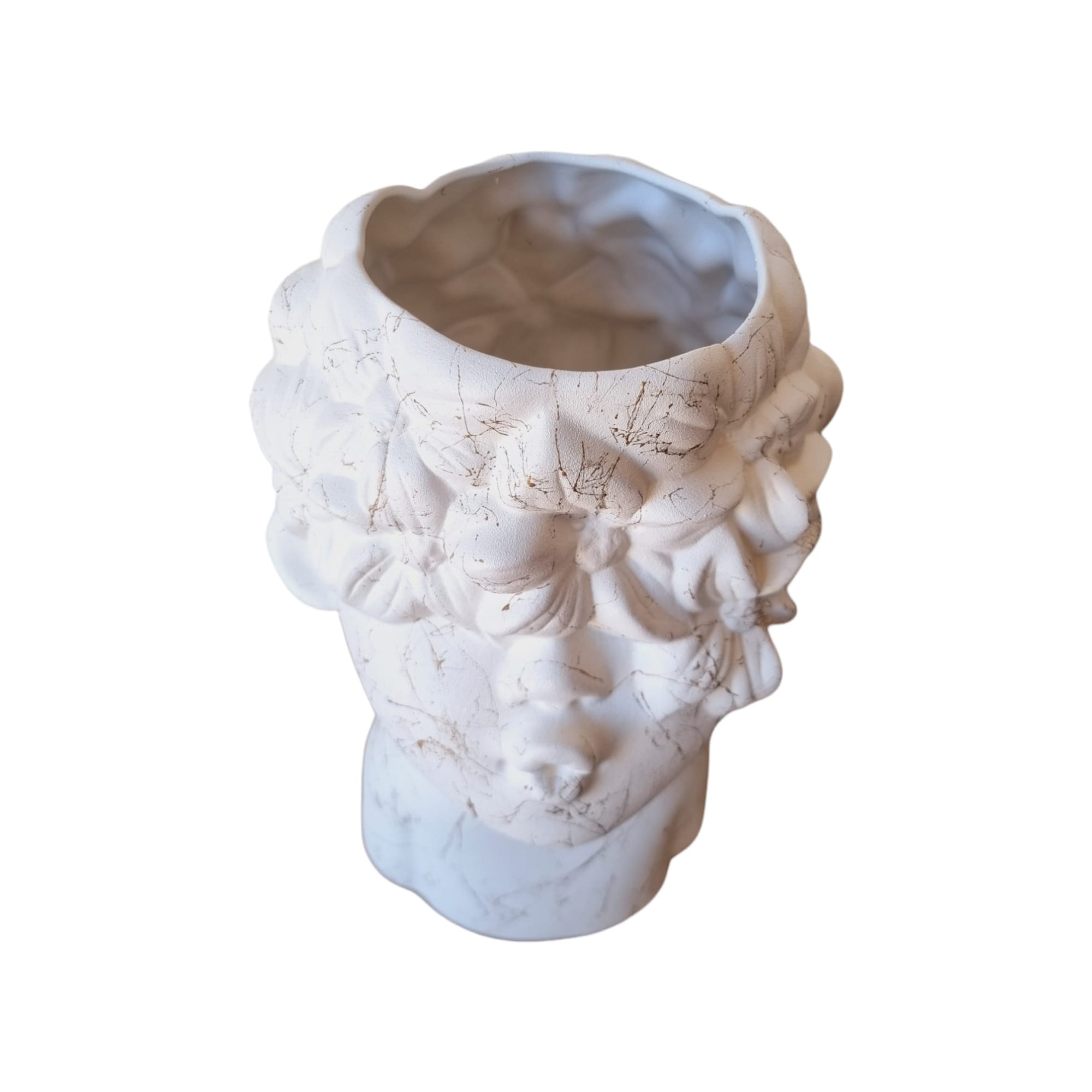 Vaza decorativa Didy, forma de cap, culoarea alb mat cu auriu, din ...