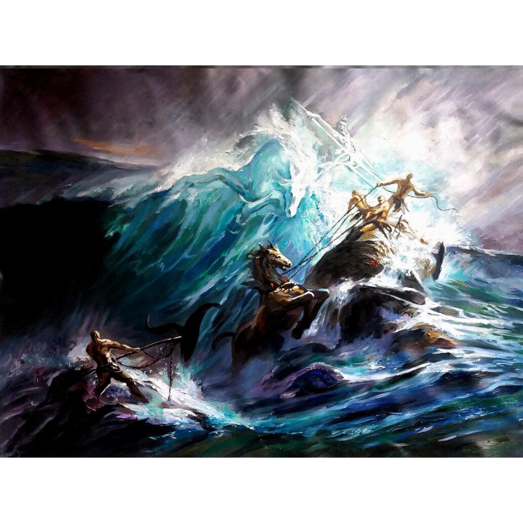 Tablou pictat manual in cutit mitologie ulei pe panza, Pictura peisaj ...