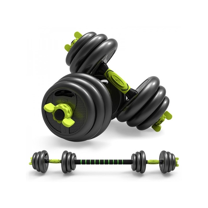 Set gantere reglabile kettlebell FitTronic 5 in 1 de 40 kg ZK40, cu bara curbata Z, bara dreapta ...