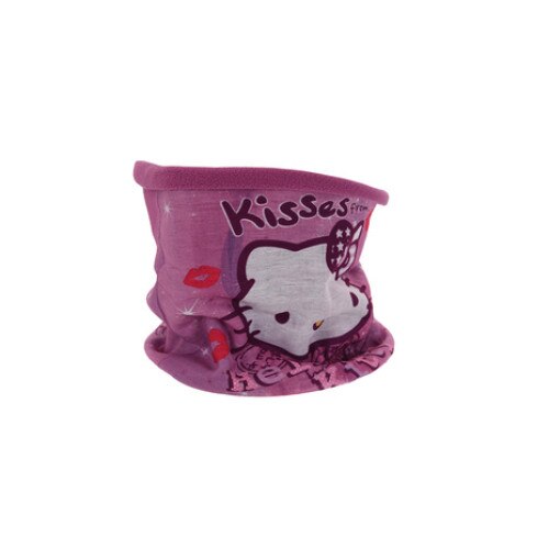 Fular circular Hello Kitty fleece, tip guler, reversibil 50x22 cm Mov ...