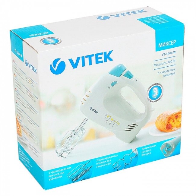Mixer de mana VITEK VT-1404,300W, 5 viteze si regim Turbo, alb - eMAG.ro