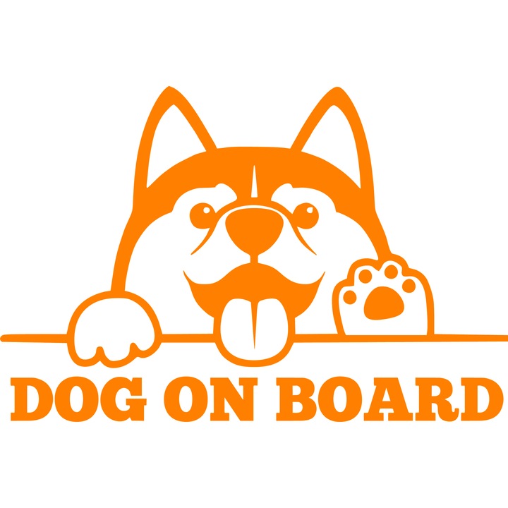 Sticker auto "Dog on board'', 22x15cm, Portocaliu - eMAG.ro
