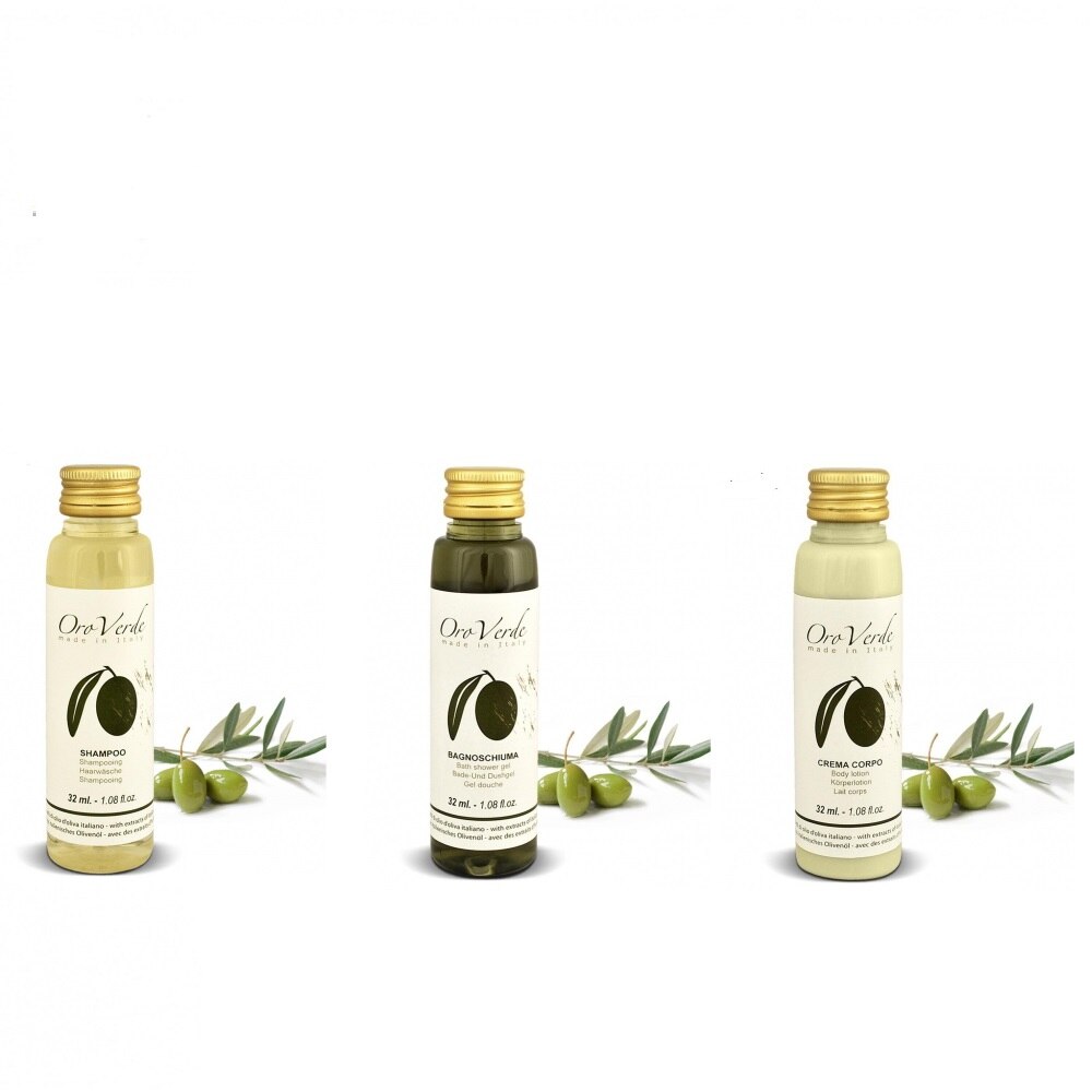 Set cadou cosmetice hoteliere OROVERDE, Sampon 32 ml, Crema de corp 32 ...